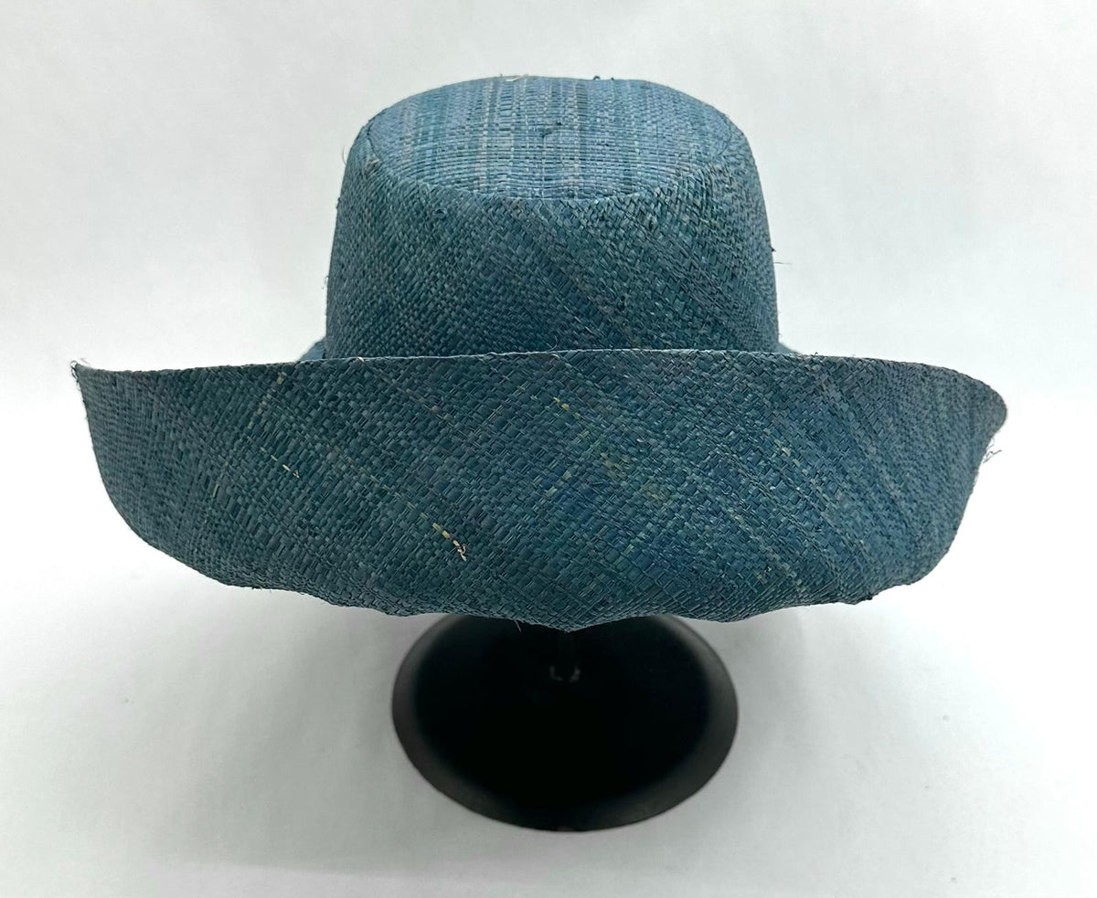 Raffia Curve Brim Hat Standard Brim in Steel Blue Madagascan – Bags of ...